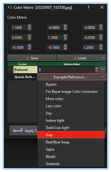 Color Matrix - SSImXel User Guide